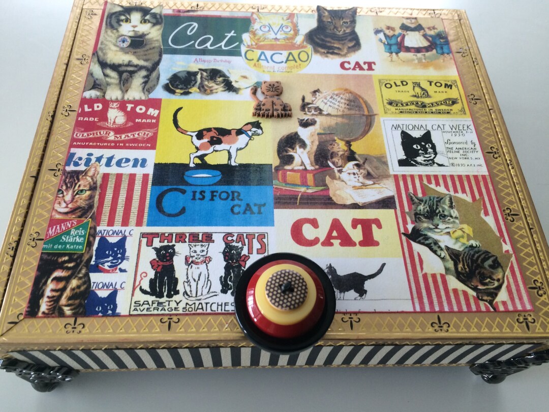 Here Kitty Kitty Cat Box Memory Box Decorative Feline Box One of A Kind ...