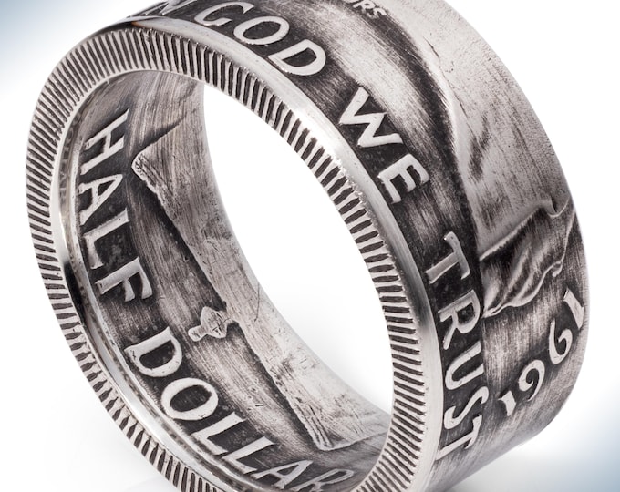 Franklin Half Dollar Ring 1954-1963 Silver Coin Ring heads Patina ...