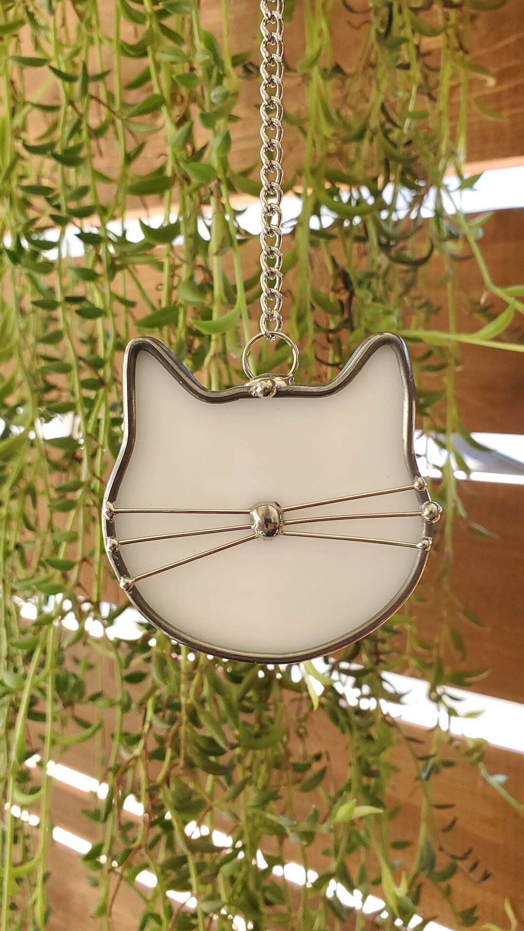 Stained Glass Cat Sun Catcher With Chain / White Kitty Stained Glass ...
