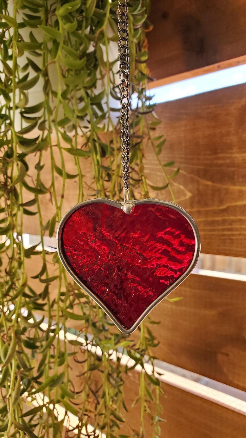 Gift Heart Suncatcher / Single Red Stained Glass Heart for Hanging ...