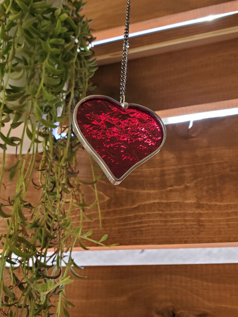 Gift Heart Suncatcher / Single Red Stained Glass Heart for Hanging ...