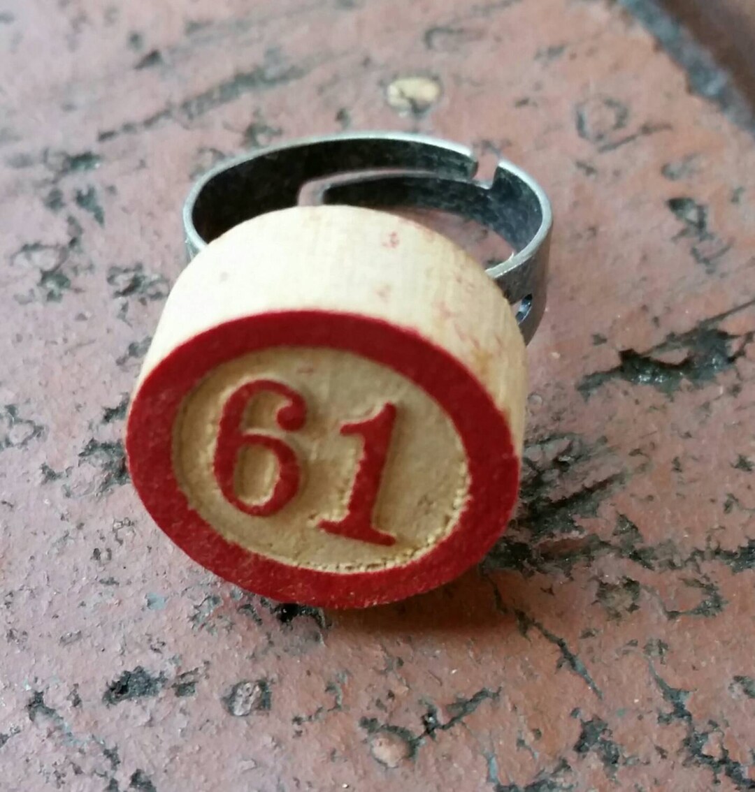 Recycled Wooden Vintage Bingo Number "61" Adjustable Statement Ring - Etsy