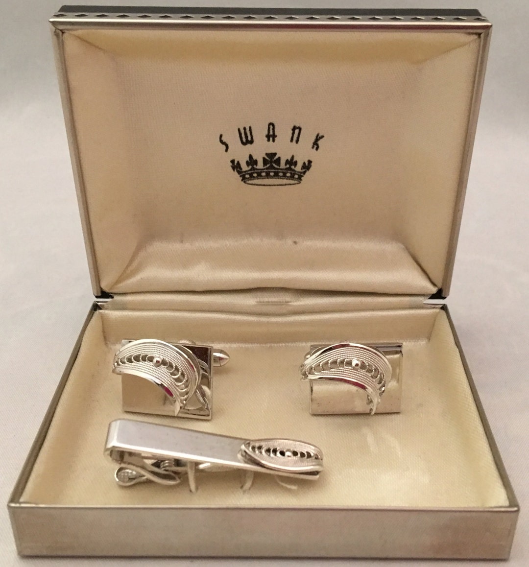 Vintage Swank Tie Clip and Cuff Links Set Silver Chrome Tone in ...