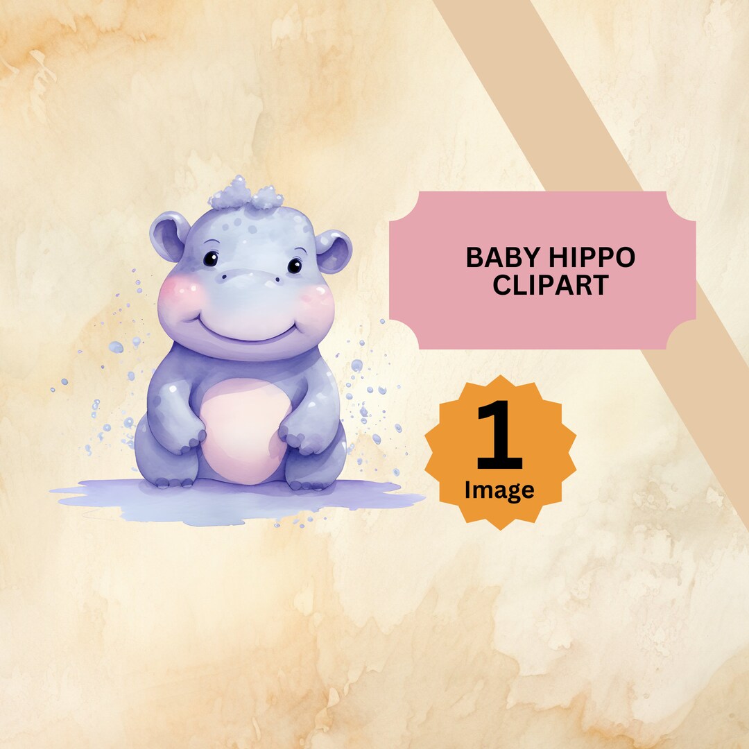 Baby Hippo Watercolour Clipart PNG Illustration Single Image Digital ...