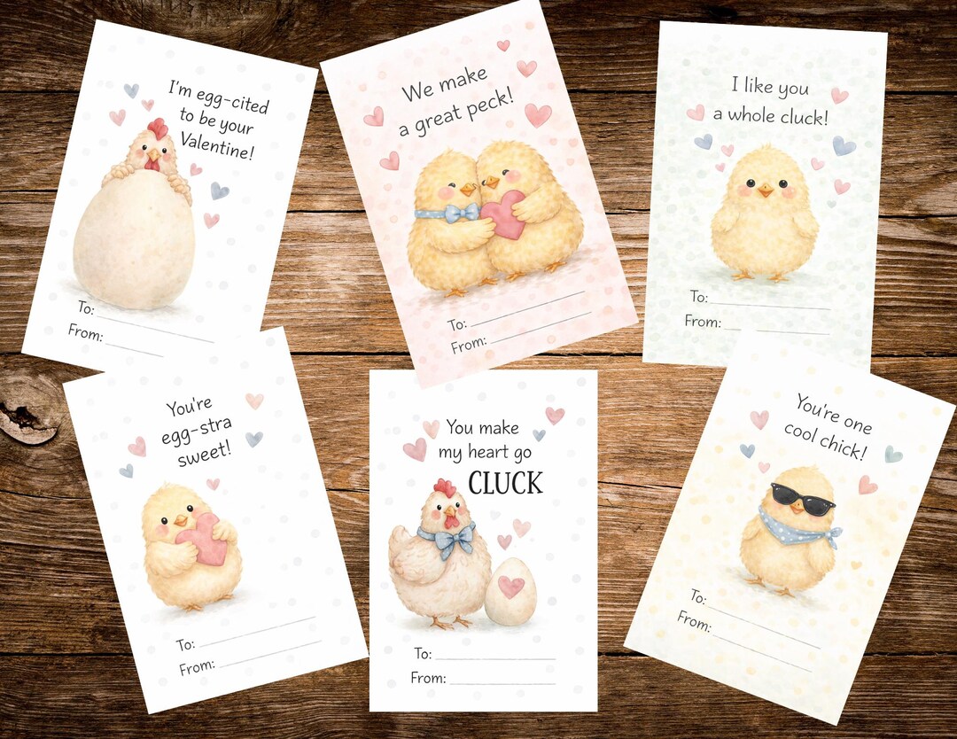 Watercolor Chicken Valentine Cards for Kids, Classroom Exchange (PDF ...