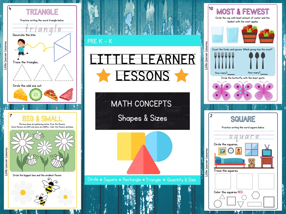 Printable Preschool & Kindergarten Math Workbook Shapes and Sizes - Etsy
