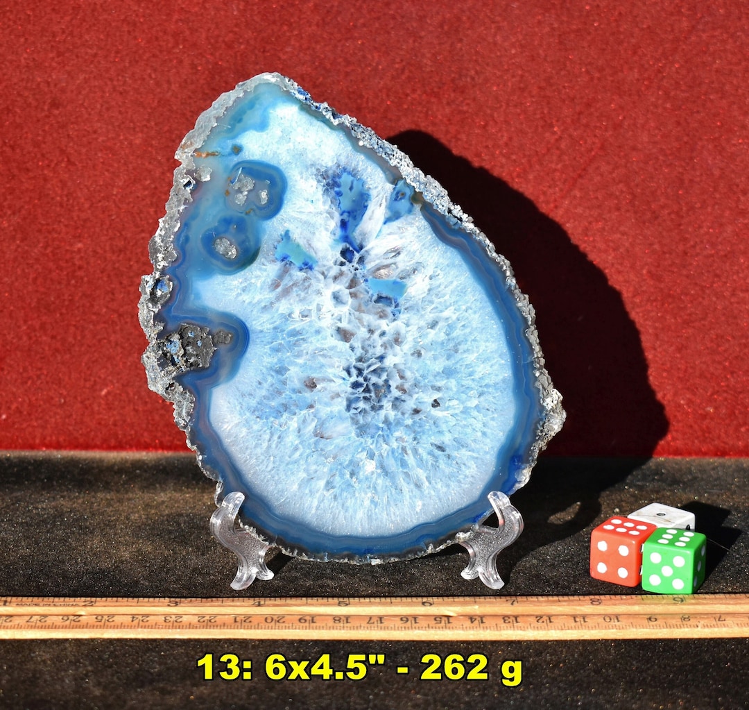 Blue AGATE & QUARTZ Crystal Geode Slice Coasters W/ FREE Stand Choice ...
