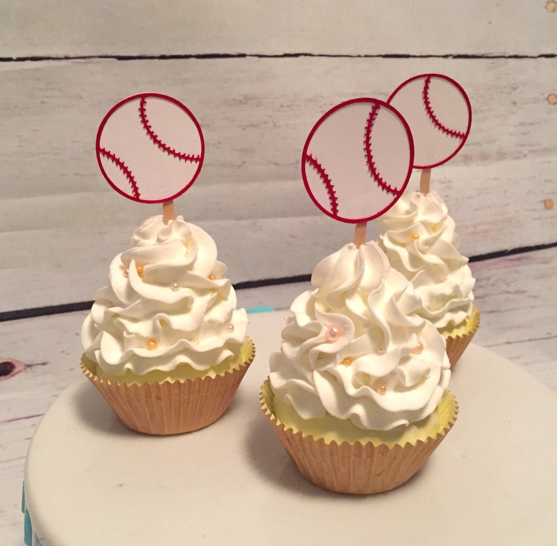 24 baseball cupcake toppers baseball birthday party first | Etsy