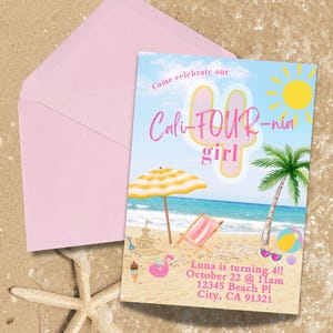 California Girl Birthday Invitation!! Editable Beach Theme Girls 4th ...
