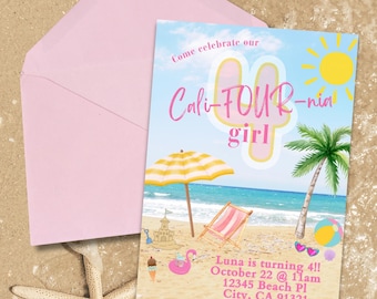 California Dreaming Birthday Invitation!! Editable Beach Theme 4th ...