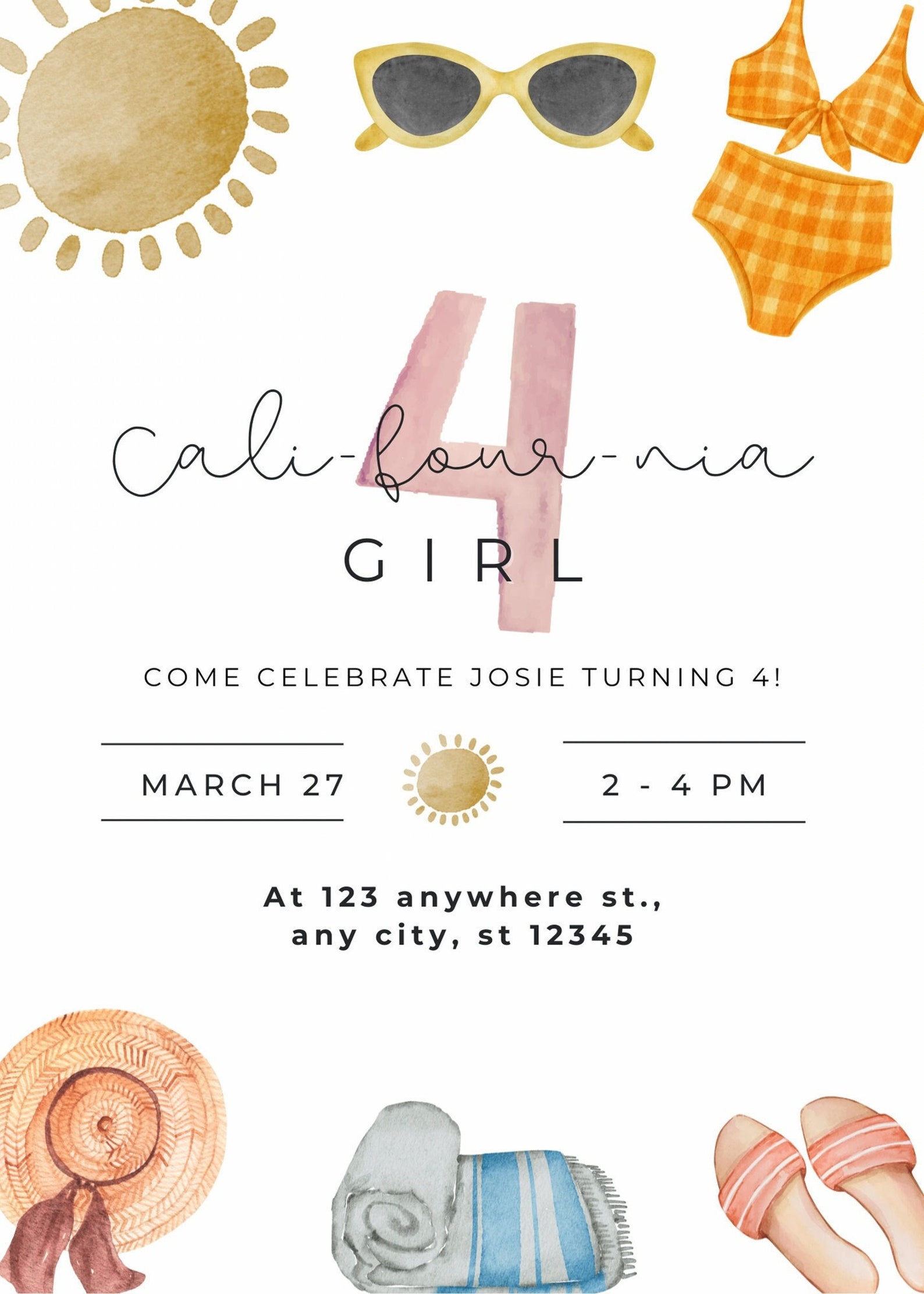 California Girl Birthday Invitation!! Editable Beach Theme Girls 4th ...