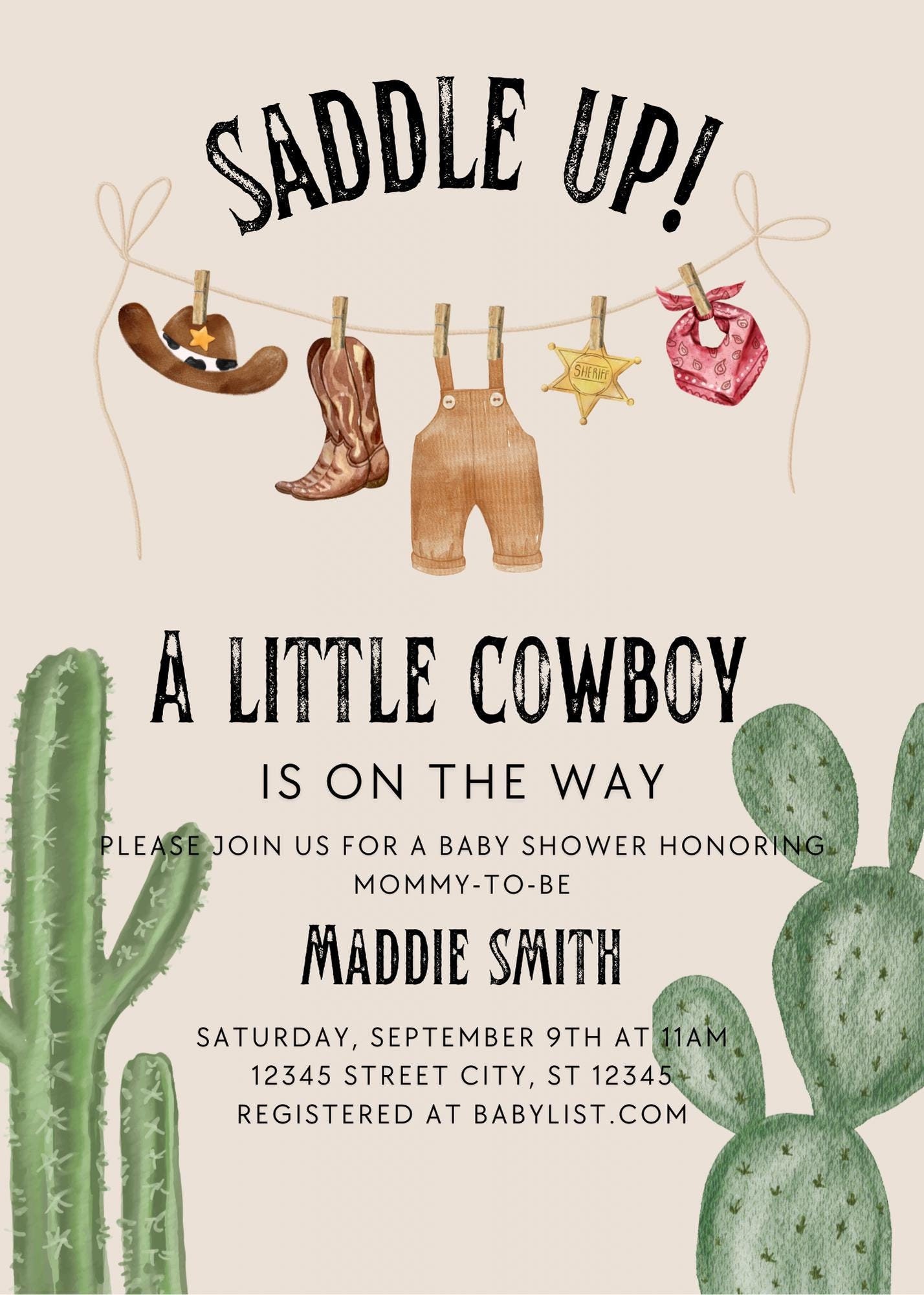 Cowboy Western Theme Baby Shower Invite!! Editable Invite Template to ...