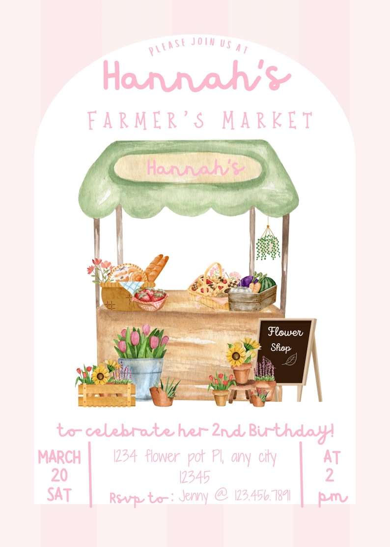 Farmer's Market Theme Birthday Invitation!! Spring, Summer, Flower ...