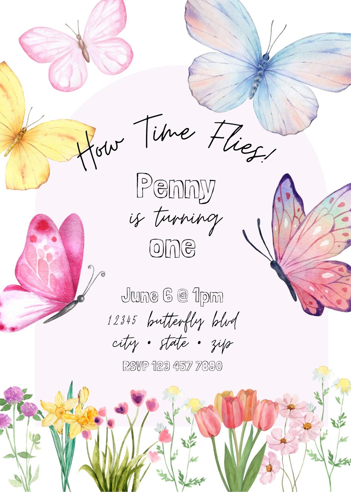 Spring Theme Butterfly Birthday Invitation! HOW TIME FLIES!! First ...