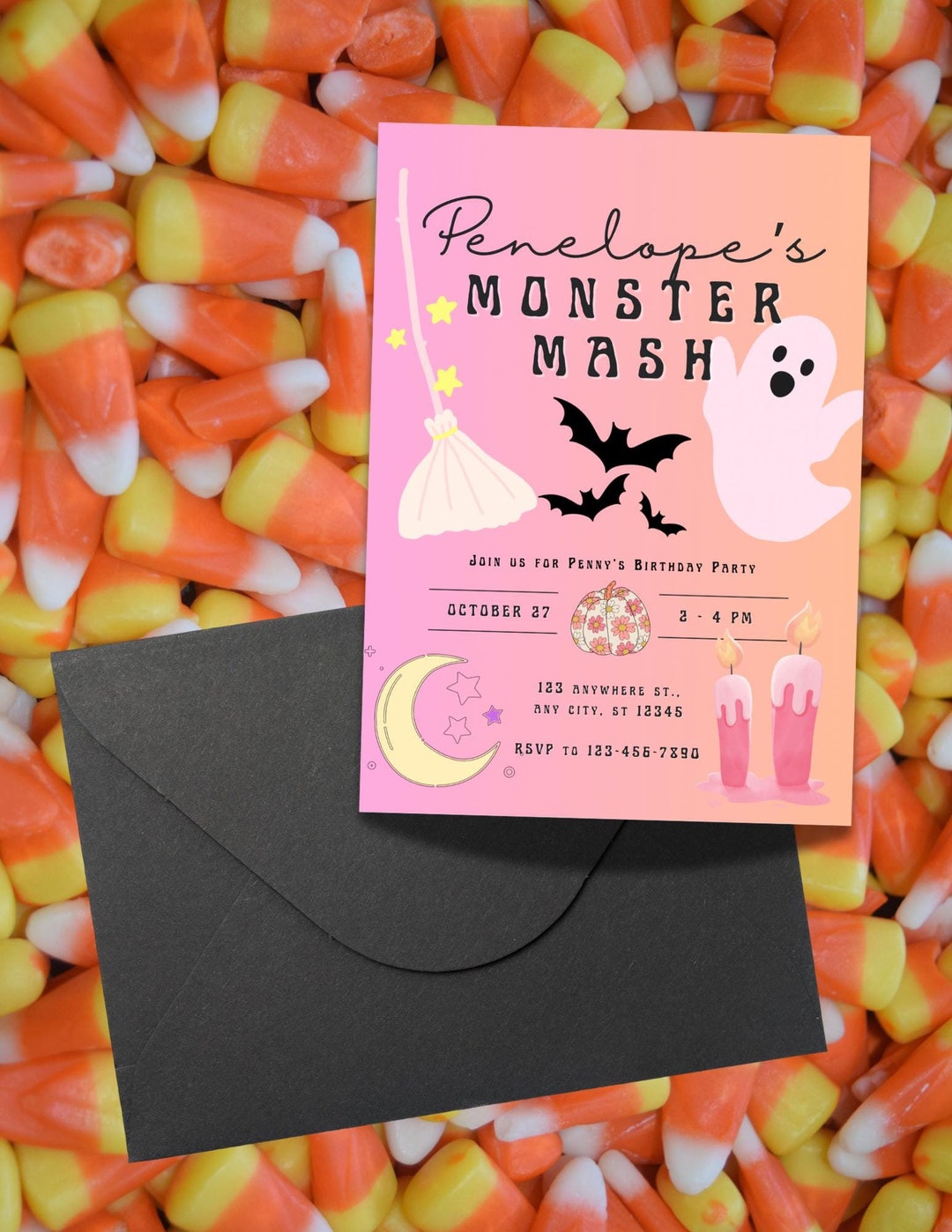 MONSTER MASH!! Halloween Theme Birthday Party Invitation! Girly Pastel ...