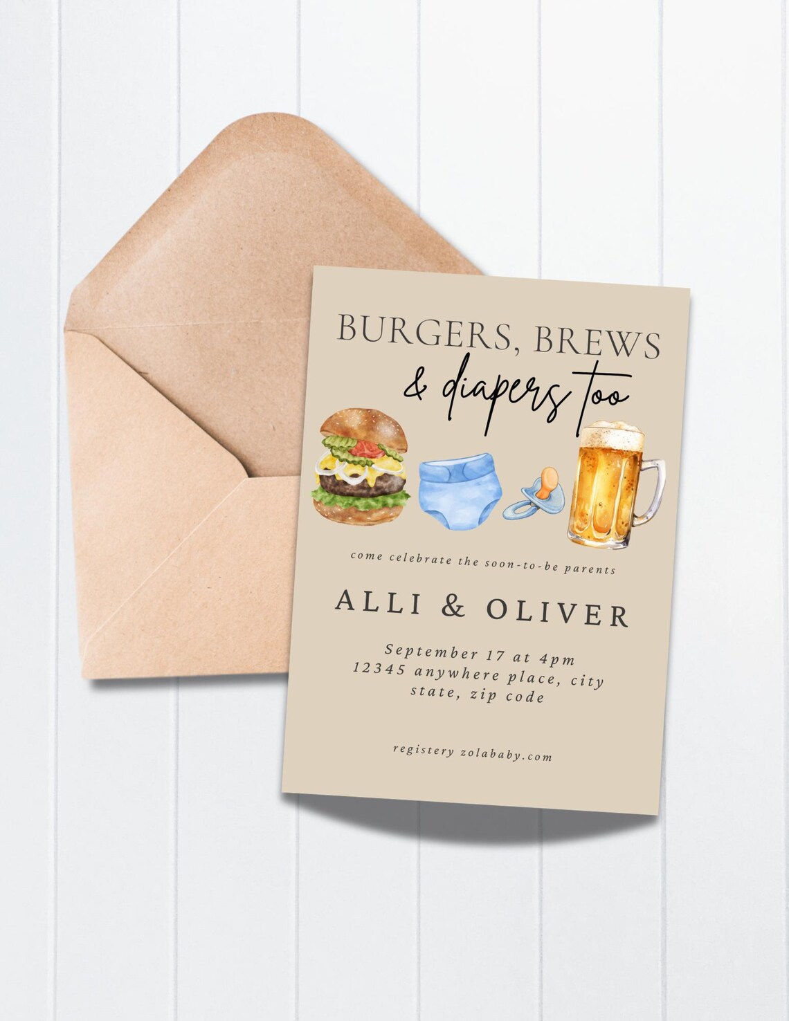 Burgers, Brews & Diapers Too!! Baby Shower Invite Template!! Easily ...