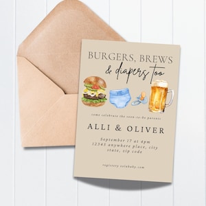 Burgers, Brews & Diapers Too!! Baby Shower Invite Template!! Easily ...