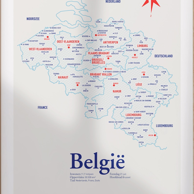 Landkaart België A3 poster riso print Handmade 29,7 x 42 cm - Etsy ...