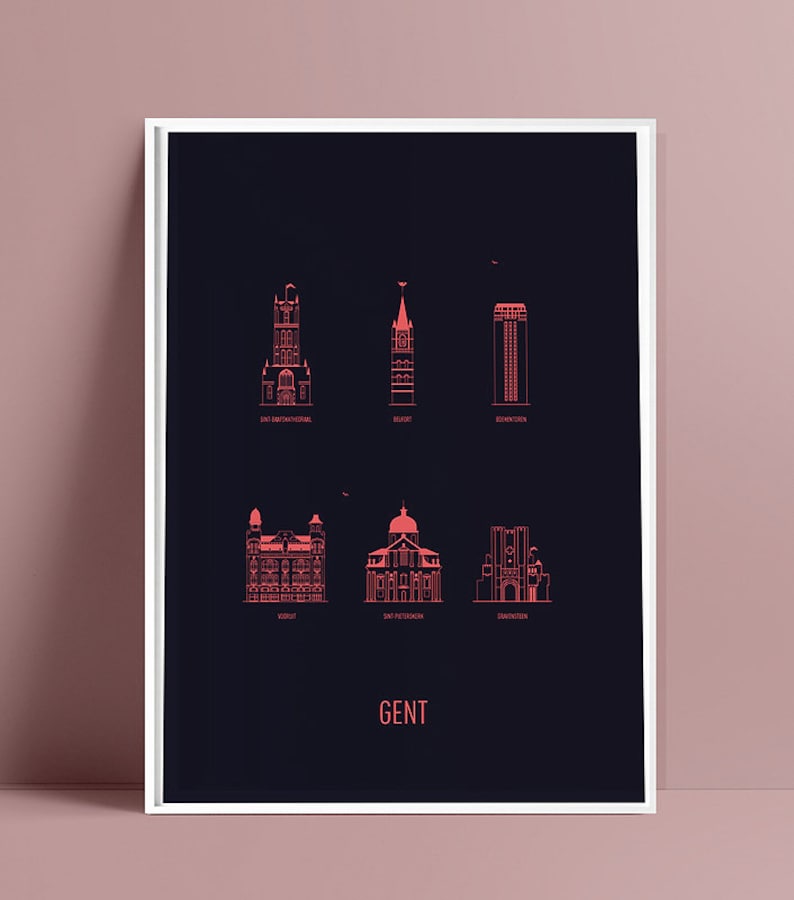 Poster Gent A3 Screenprint Coral Red & Dark Blue 11.4 X - Etsy