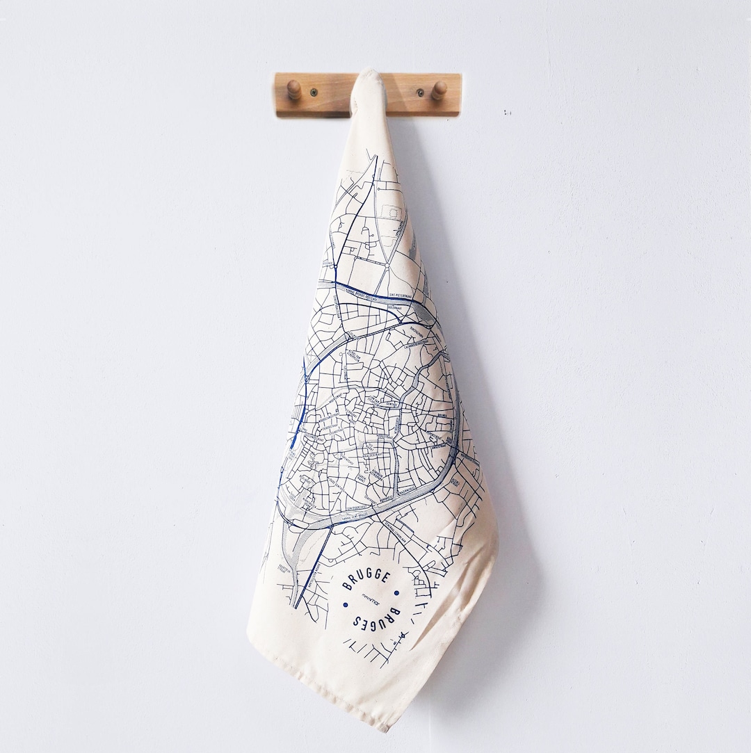 Bruges Tea Towel Map - Blue - Fluo Red - Etsy