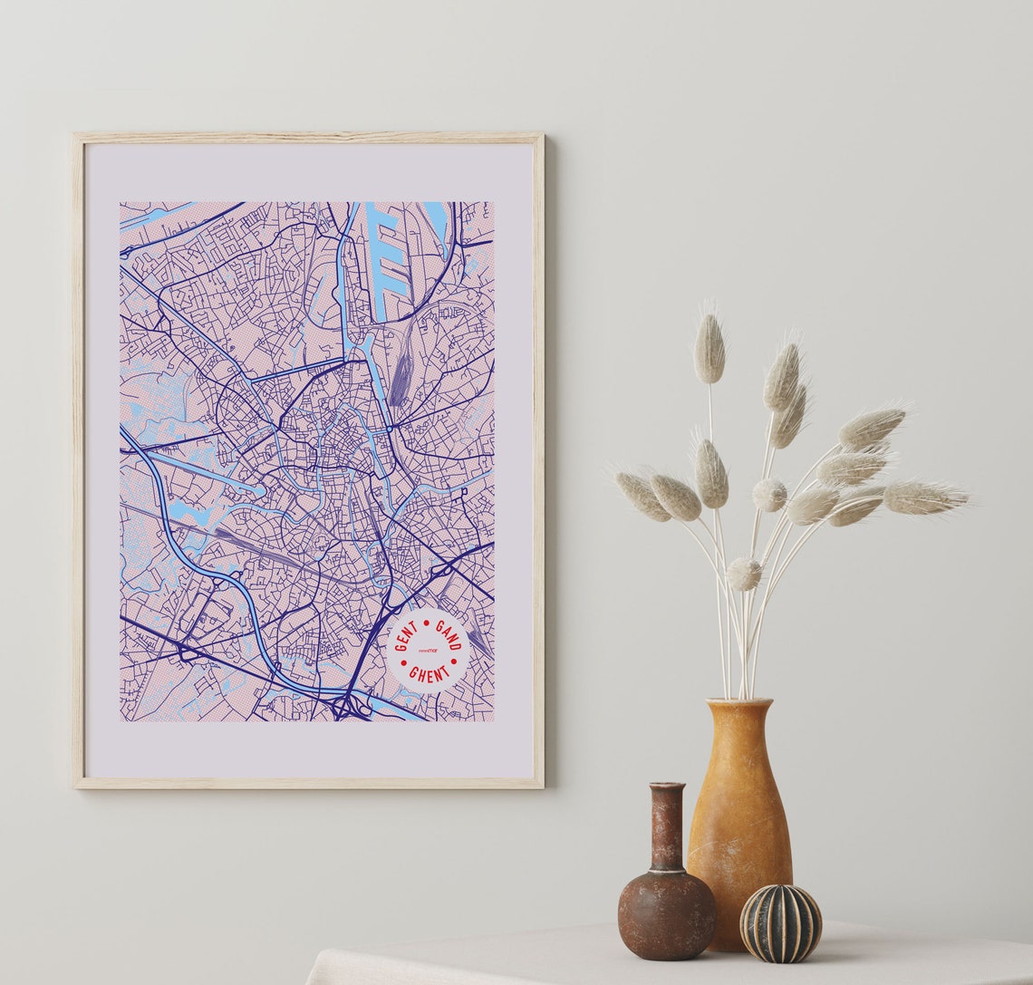 Gent Affiche stadsplan 50x70cm zeefdruk | Etsy