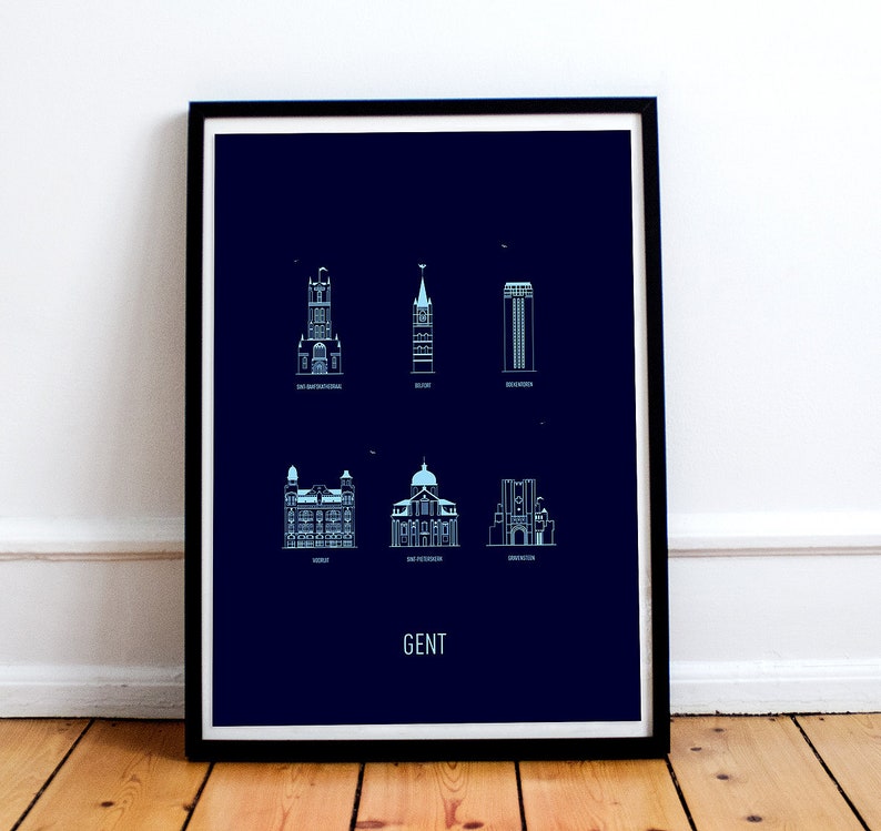Poster Gent A3 Screenprint - Coral Red & Dark Blue - 11.4 X 16.5 in ...