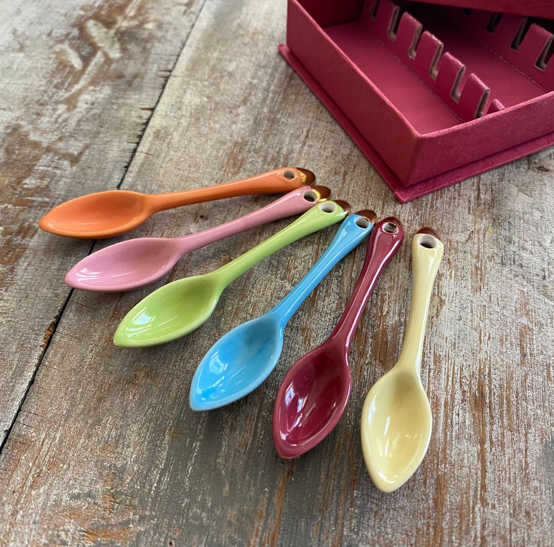 Boxed Set 6 GILDED Porcelain Stirring Spoons Vintage Coffee Bar ENGLISH ...