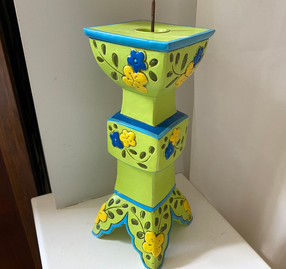 Lg Mid Mod Asian Pagoda Pillar Candleholder Maruyoshi FOLK Art Vintage ...