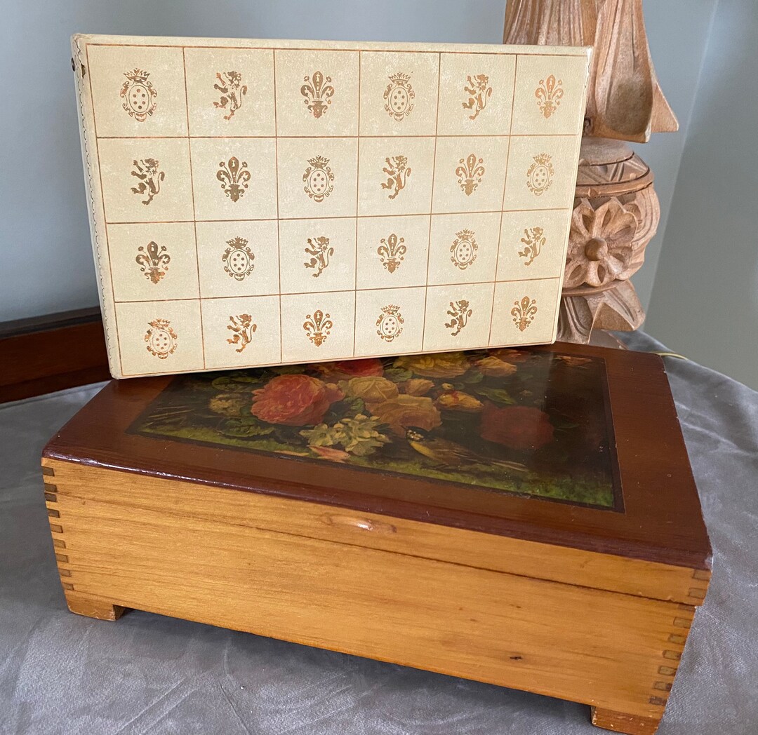 Pair Decoupage Wood & Satin Lined Boxes MISMATCHED Vintage Dresser ...