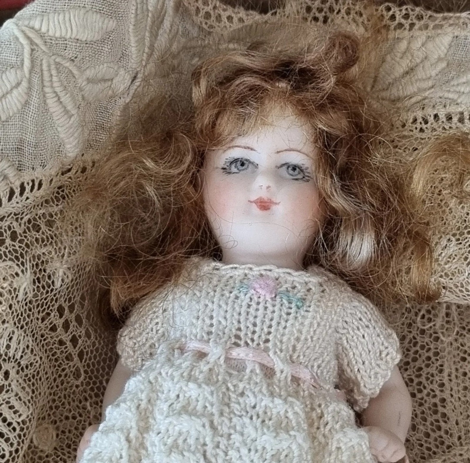Antique German Mignonette Doll in Box With Putz Rustic Sheep Antique ...