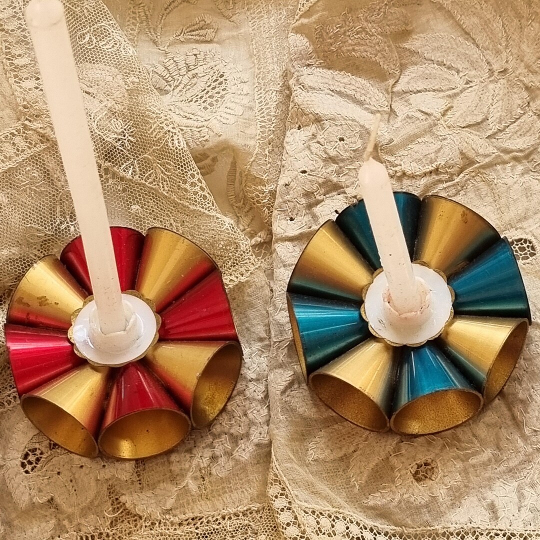 2 Antique West Germany Atomic Christmas Candle Decorations Ornaments ...
