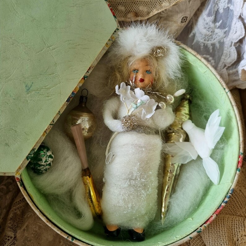Vintage Christmas "snow Princess" Doll in French Antique Fabric Box W ...