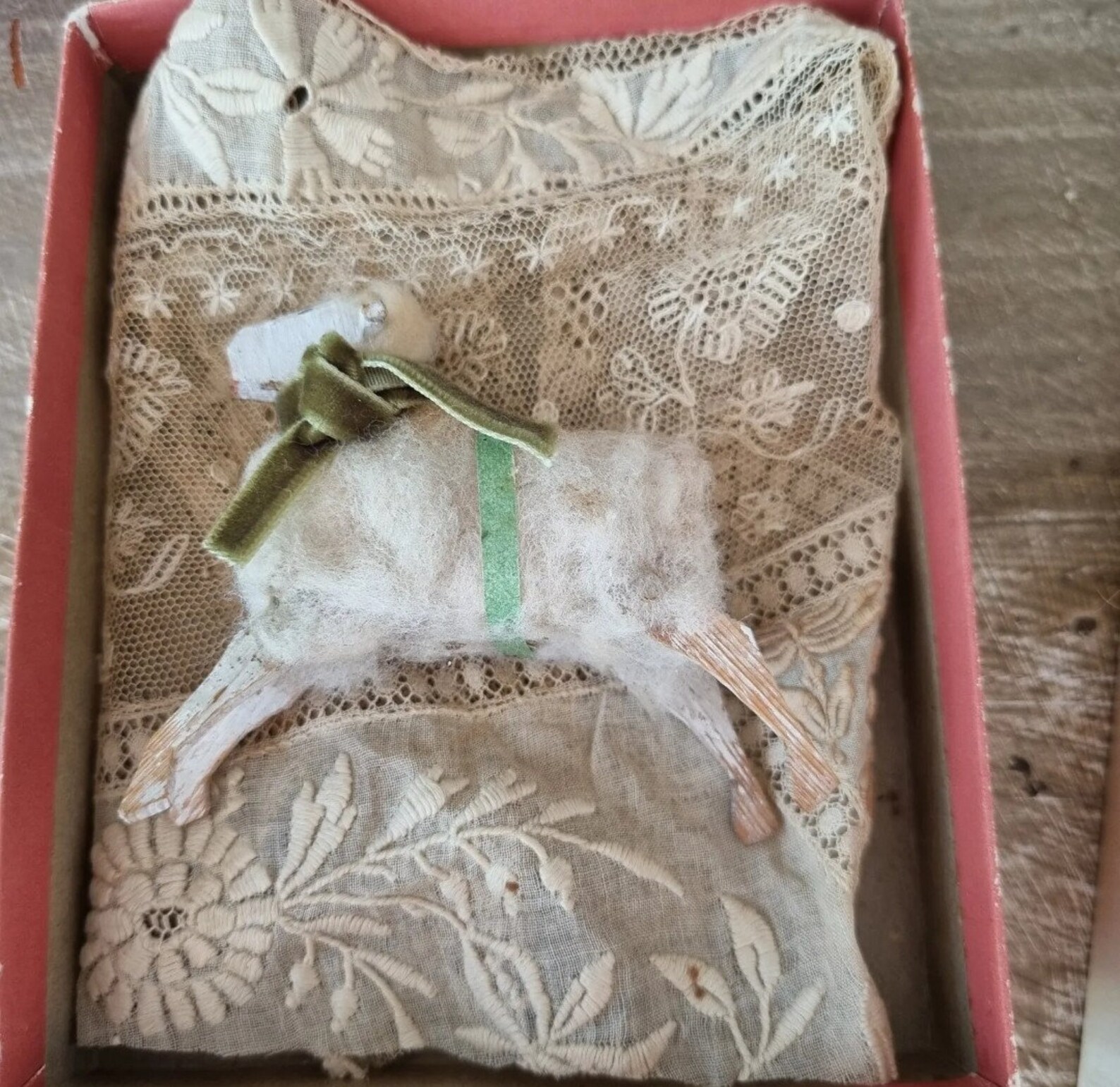 Antique German Mignonette Doll in Box With Putz Rustic Sheep Antique ...