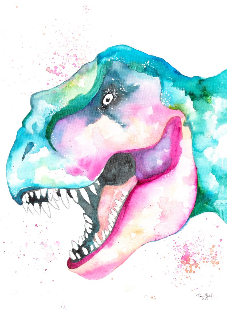 Whimsical, Printable Watercolor Art, T-rex, Digital File - Etsy