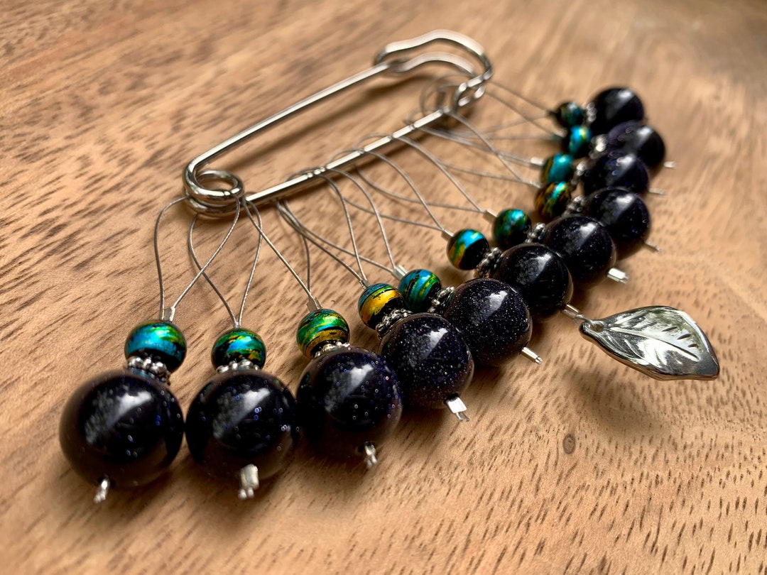 Set of 11 Bluestone Beaded Stitch Markers, Gemstone Beads, Ceramic ...