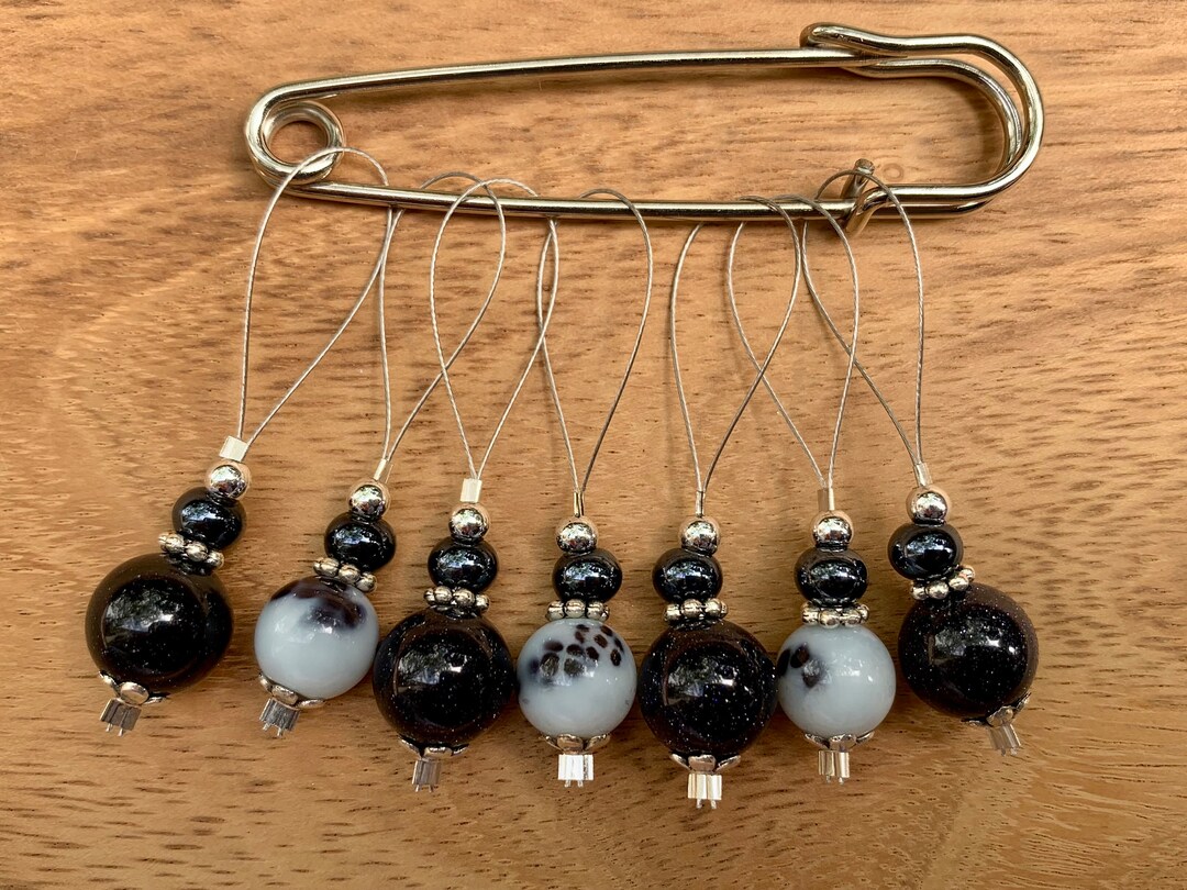 7 Sparkly Bluestone & Glass Beaded Stitch Markers, Knitting Accessory ...