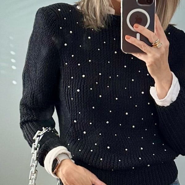 Black Beaded Sweater - Etsy