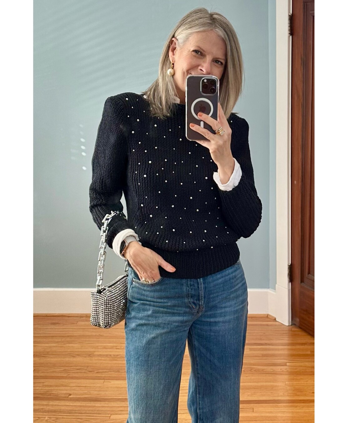 Black Beaded Sweater, Embellished Black Top, Evening Top, Sweater With ...