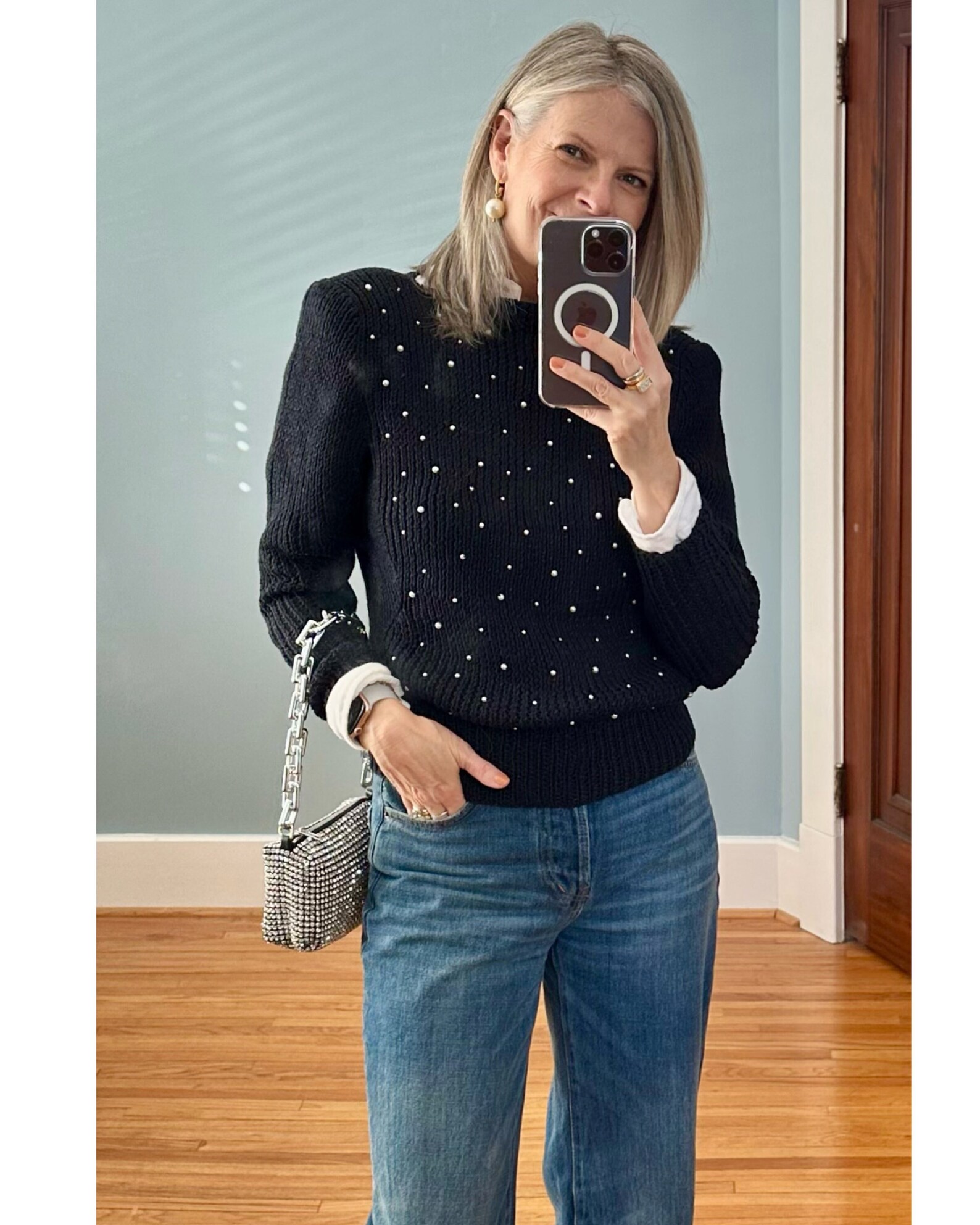 Black Beaded Sweater, Embellished Black Top, Evening Top, Sweater With ...
