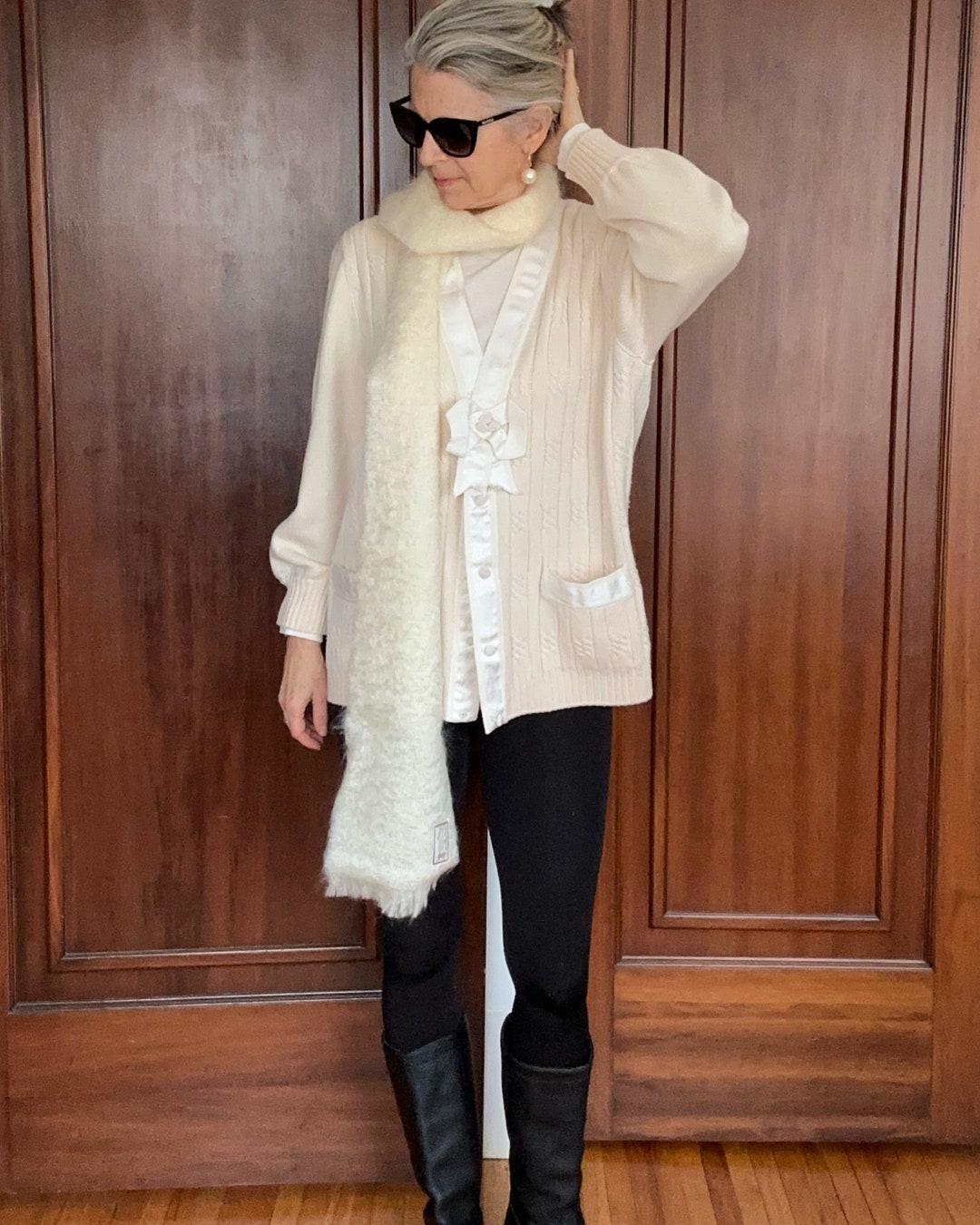 Wool Bow Cardigan, Giorgio Grati, Italian Wool Sweater, Cream Cardigan ...