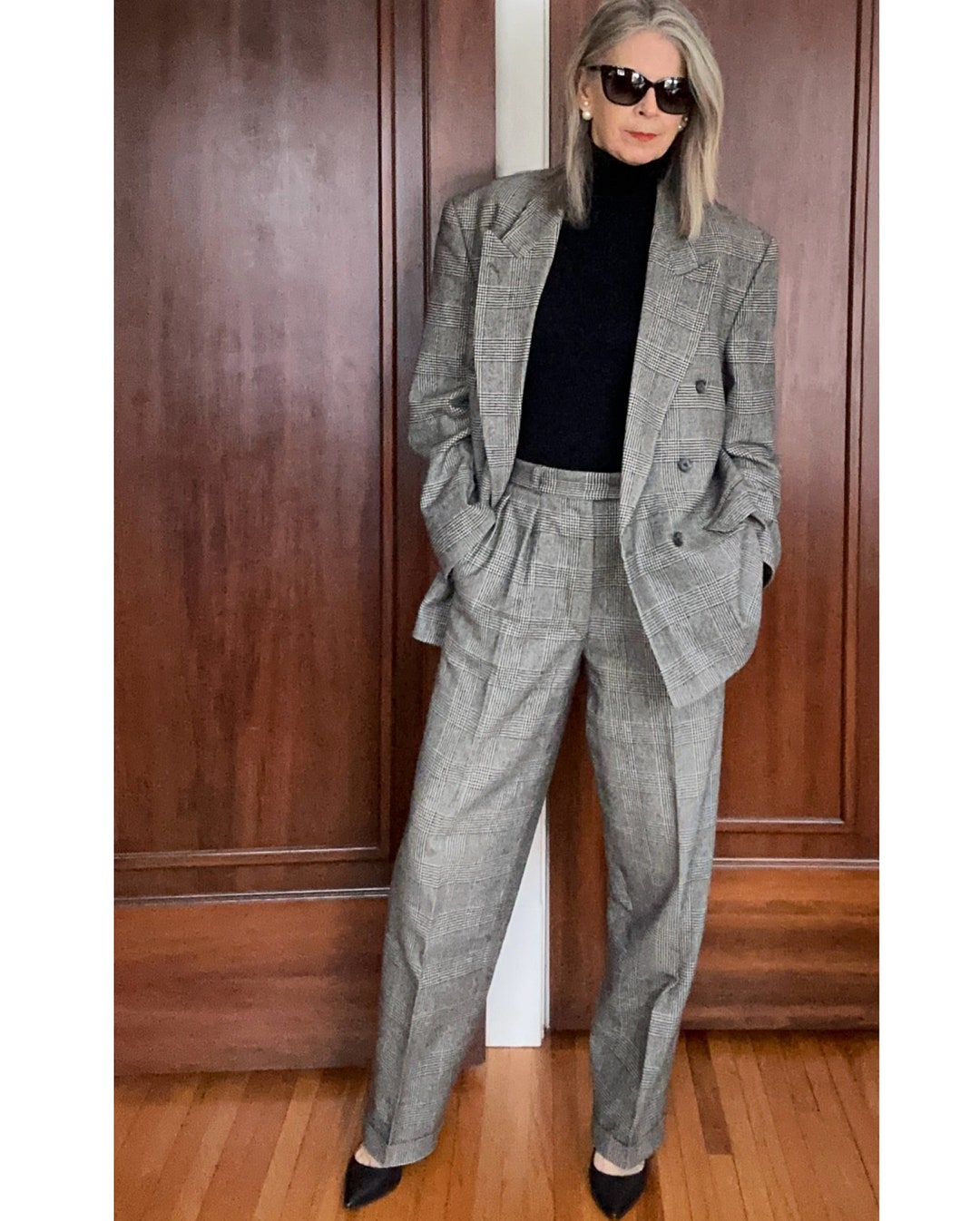 Vintage Wool Suit, 80s Suit, Glen Check Pant Suit, Double Breasted Suit ...