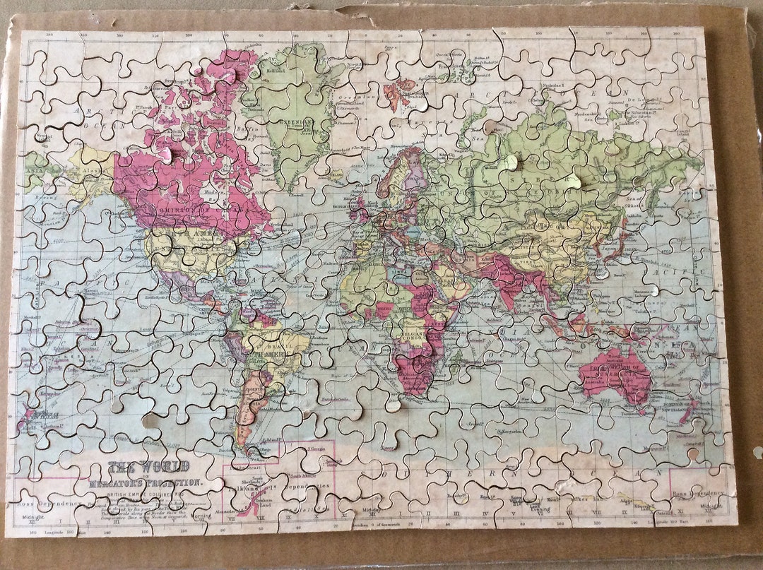 Antique Jigsaw-plywood Puzzle World Map Jigsaw-mercator - Etsy