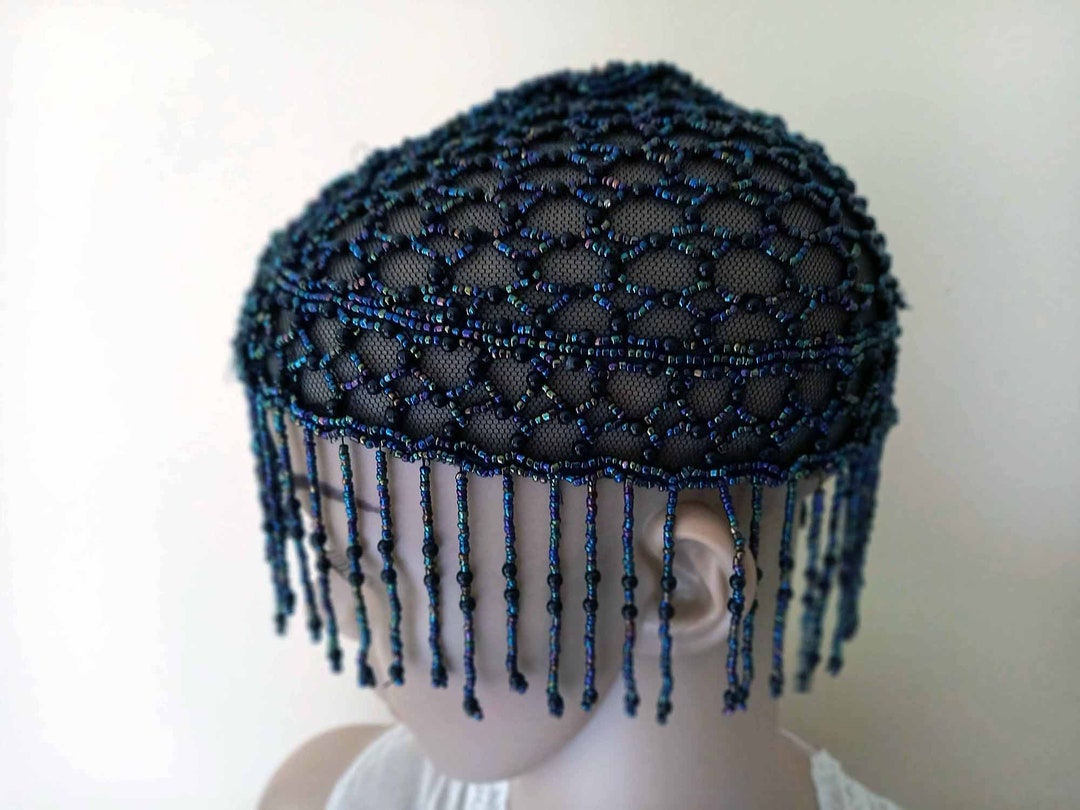 1920s Skull Cap-beaded Headpiece-aurora Borealis Beads-fringed Cap ...