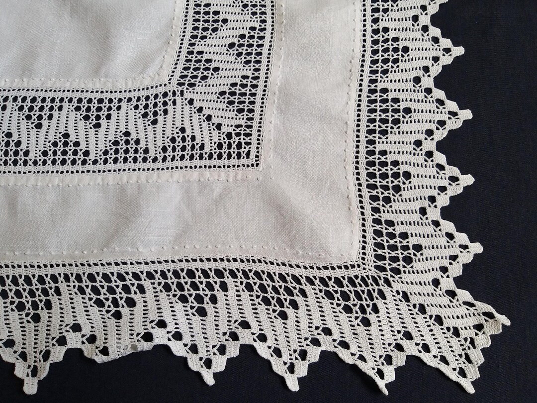 Antique Linen Tablecloth-table Centre Mat- Embroidery and Lace -art ...