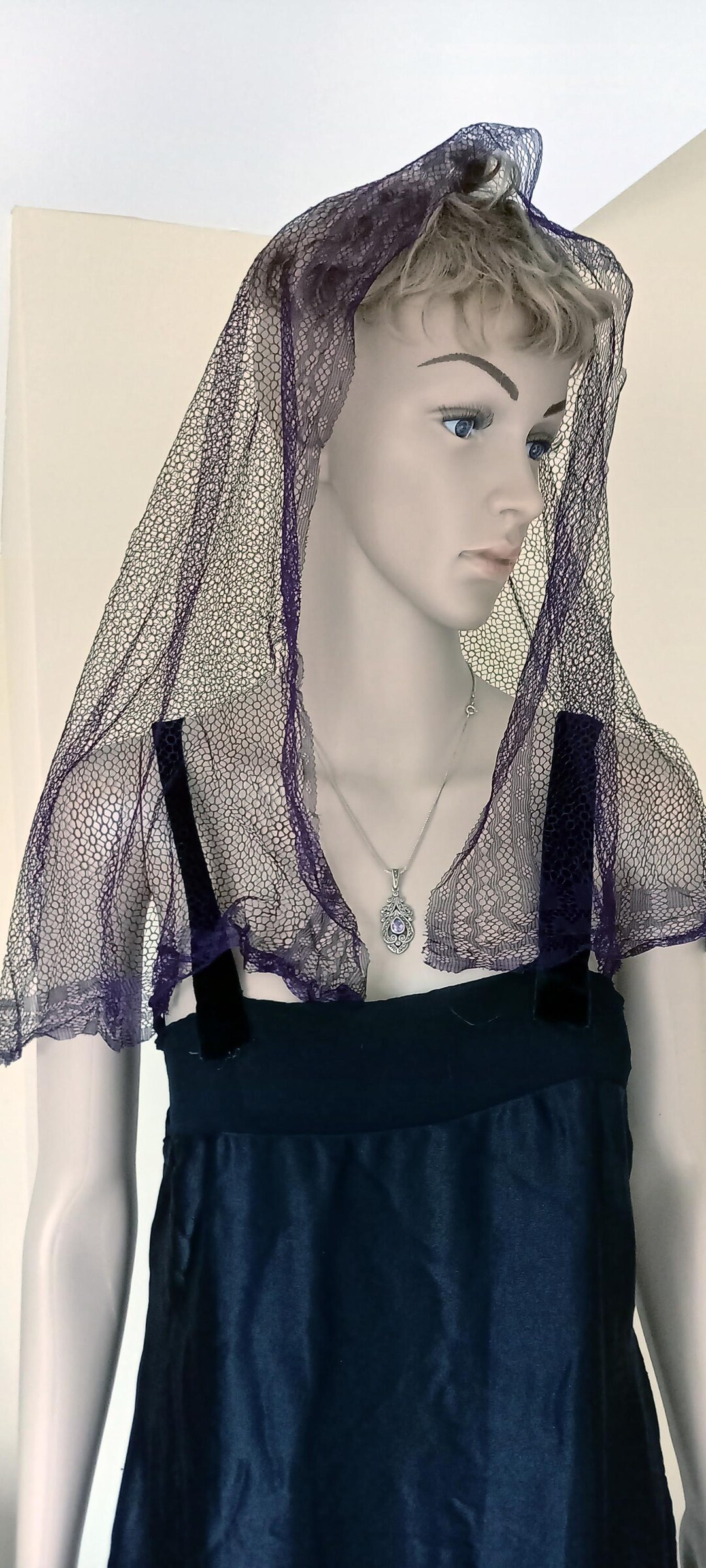 Victorian Bonnet Veil-lace Fishu-purple Lace-half Mourning Veil-1800s ...