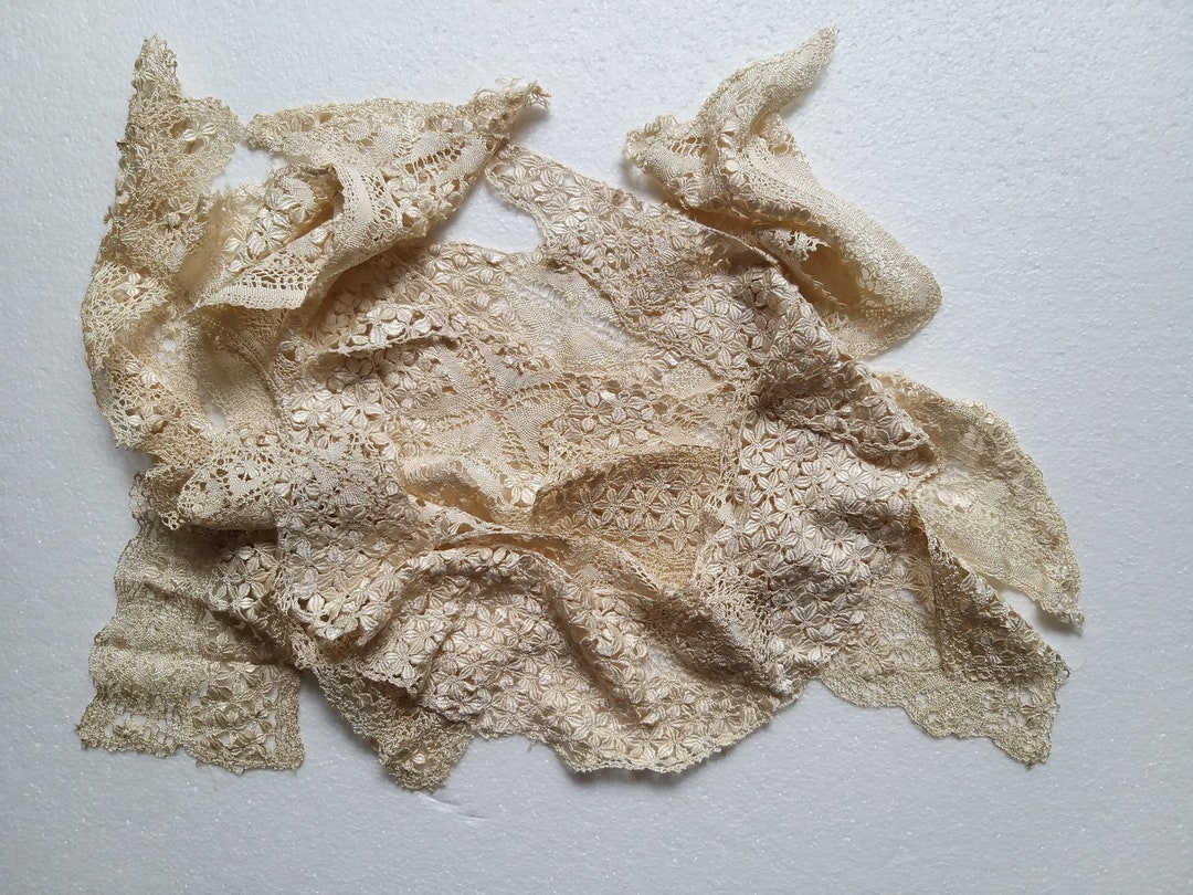 Antique Silk Maltese Lace Collars-lace Cuffs-lace Dress Insert lot X 7 ...