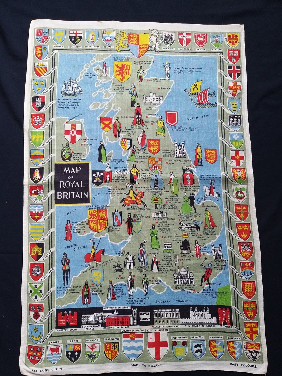 Vintage Tea Towel-map of Royal Britain-irish Linen-made in Ireland ...