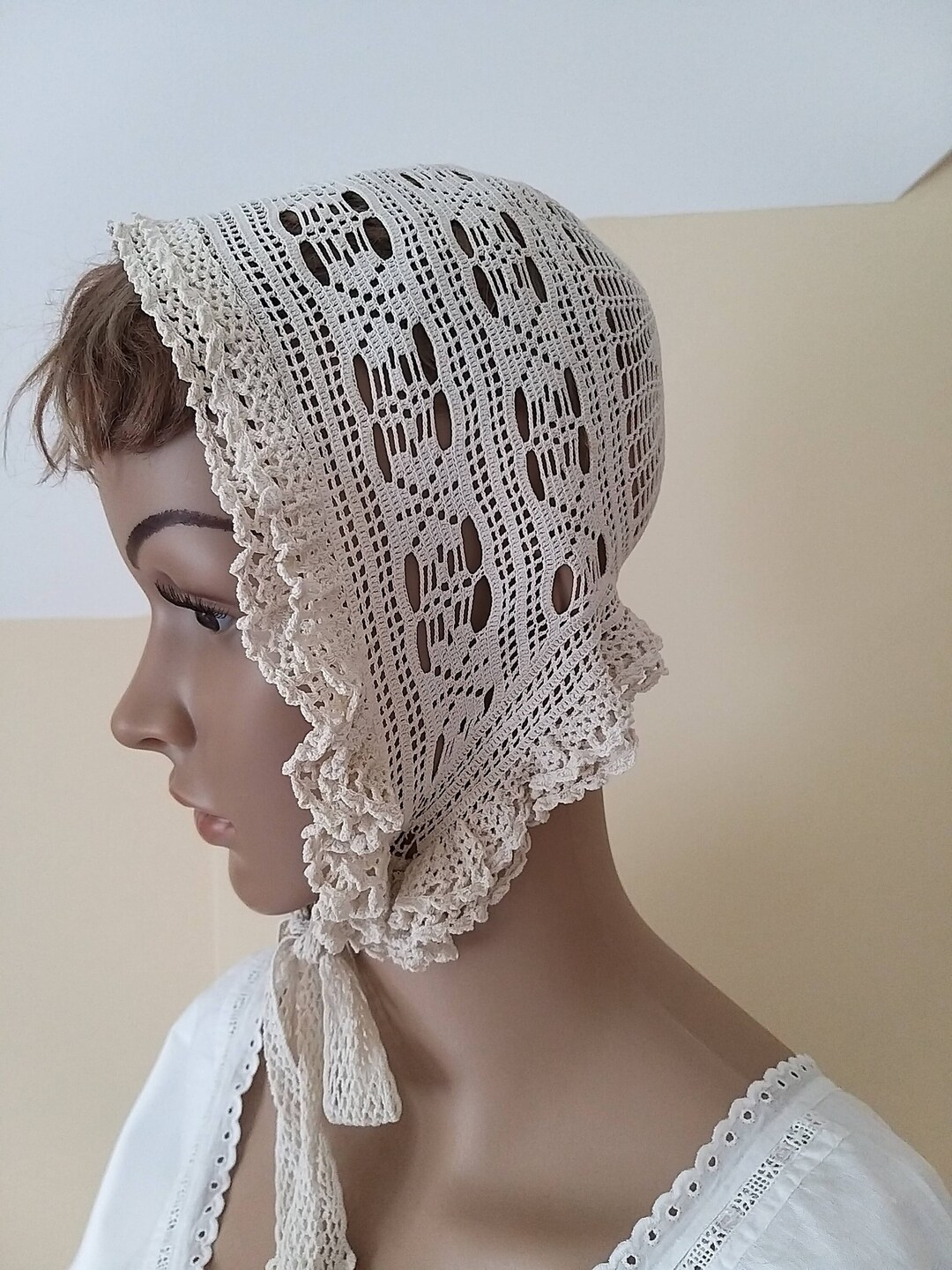 Antique Victorian Lace Crochet Day Cap With Lappet Ties-1860s - Etsy