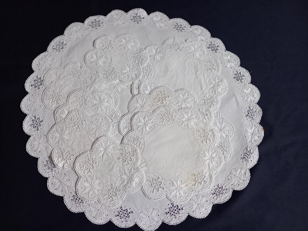 Vintage Lefkara Lace White Table Mats or Doilies Set, Traditional ...