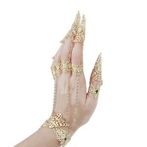 Black Hand Armor "mahafsoun" Metal Glove With Claw Rings Gift for Goth ...